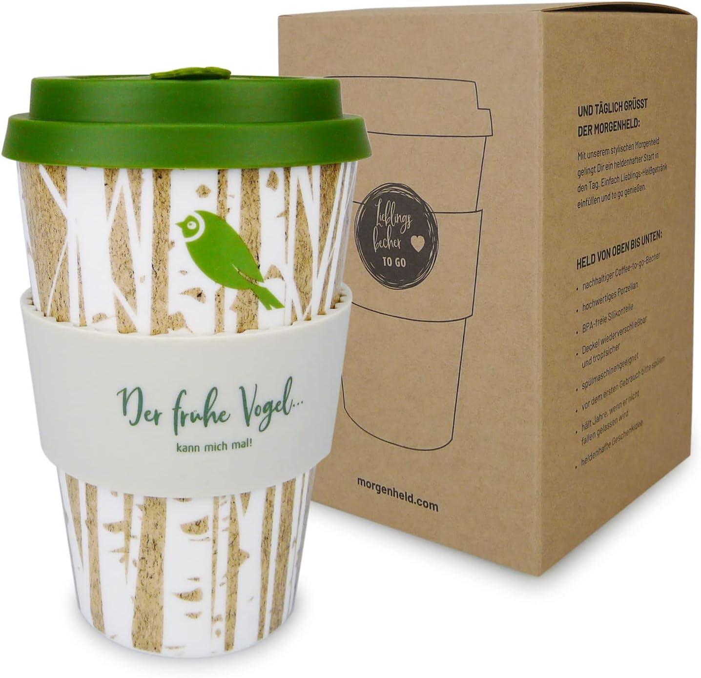 Morgenheld Kaffeebecher to go, Porzellan Coffee to go Becher mit Deckel ...