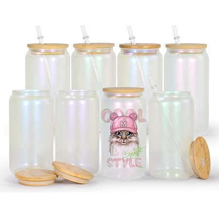 Amazon.com: 12 Pack Sublimation Glass Blanks with Bamboo Lid and Straw ...