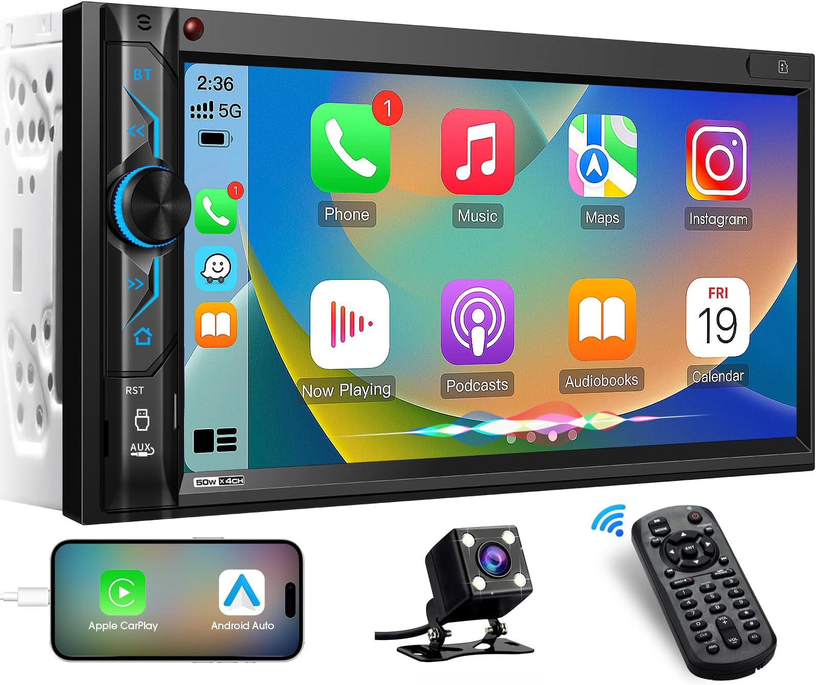 Amazon.com: Double Din Car Stereo Receiver: CarPlay Android Auto Car ...
