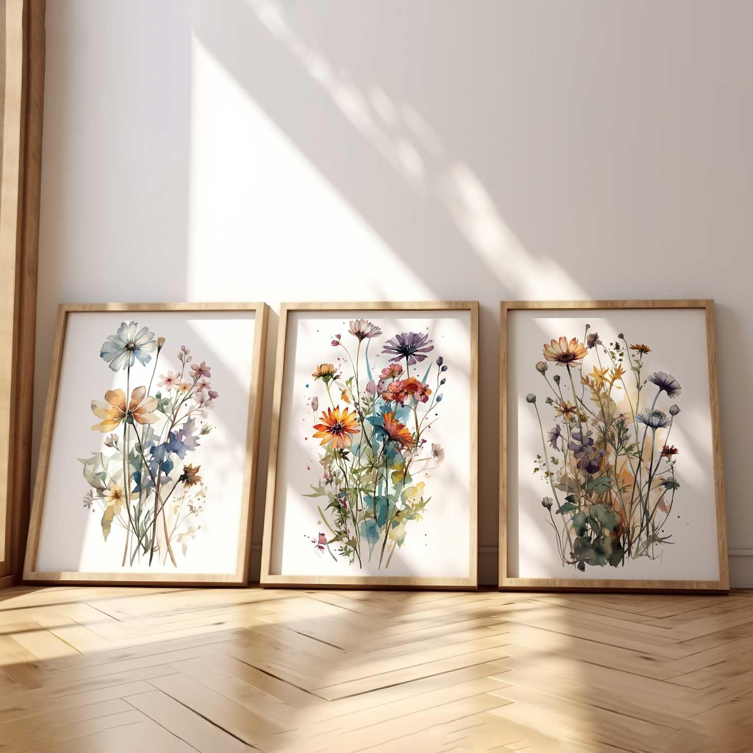 Amazon.com: Watercolor Flower Wall Art Set of 3 Botanical Wildflower ...