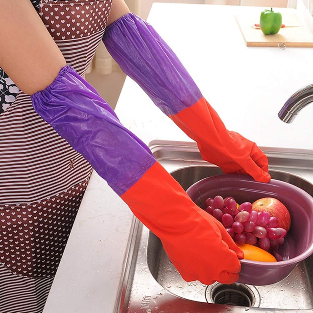 EKRON 1 Pair Housework Reusable Long Sleeve Cleaning Gloves, Waterproof ...