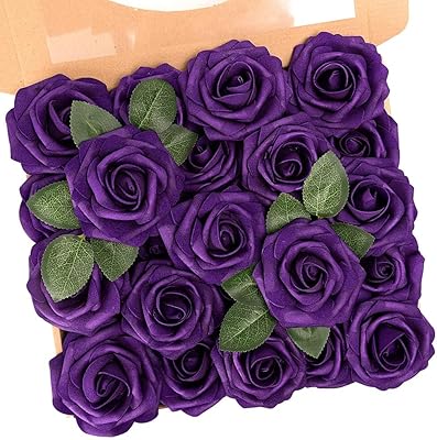 Amazon.com: INSUNSIX 30pcs Glitter Purple Roses Foam Flowers with Stems ...