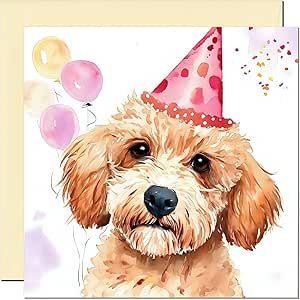 Cavapoo Birthday Card - Cute Dog Party Hat Happy Birthday Card 145mm x ...