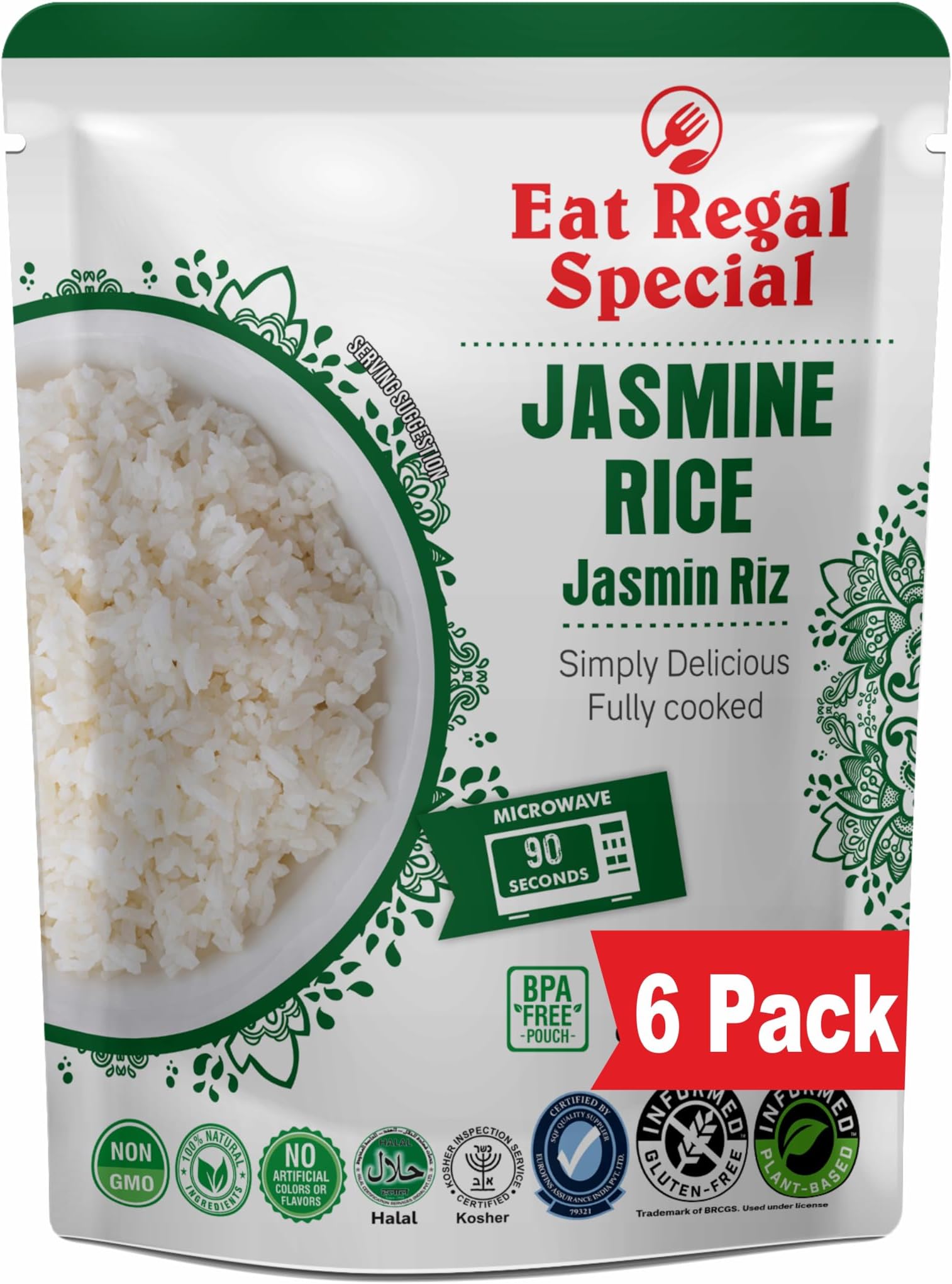 Amazon.com : Eat Regal Thai Jasmine Rice Pack of 6, 8.8 Ounce, Ready to ...