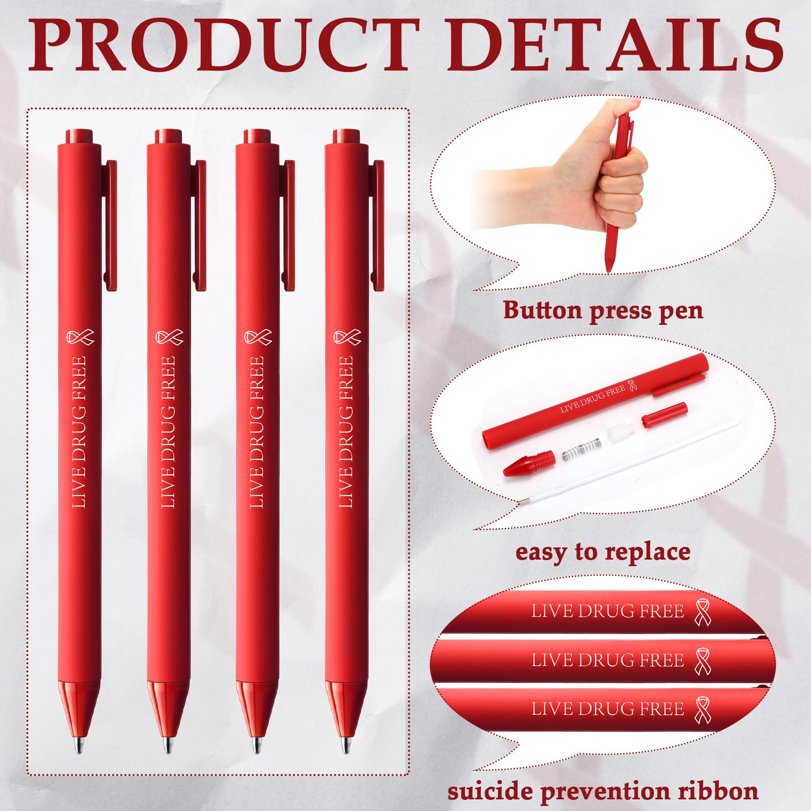 Snapklik.com : 50 Pcs Red Ribbon Week Pen Red Ribbon Awareness Pen Live ...