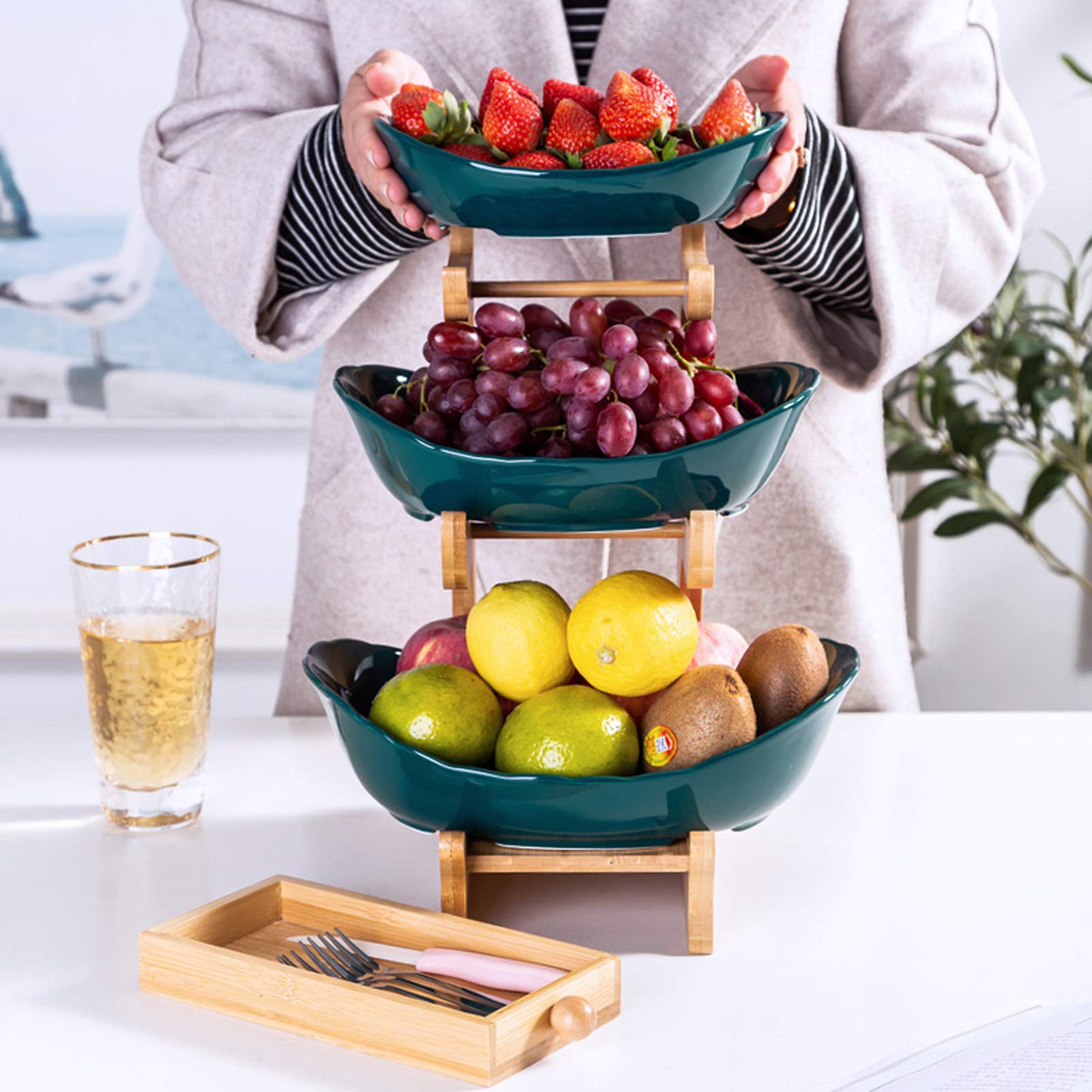 3-Tier Oval Bowl Server Set - Food Server Display Stand - Chip and Dip ...