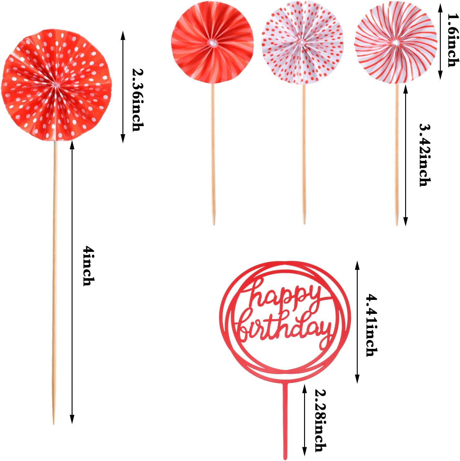 Happy Birthday Cake Topper Set Paper Fans Confetti Balloon Acrylic ...