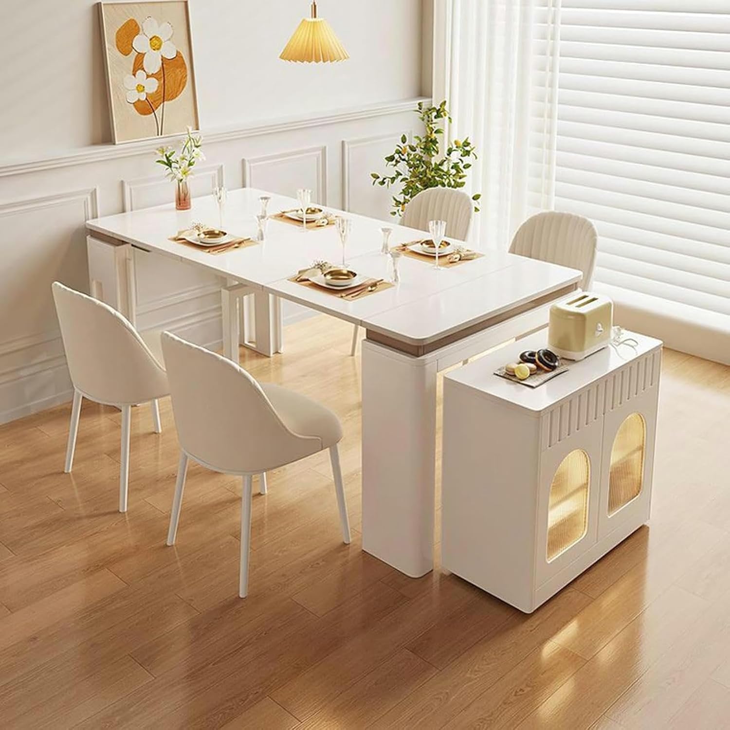 YAZGAN Folding Dining Table + Sideboard Set, Drop Leaf Dining Table ...