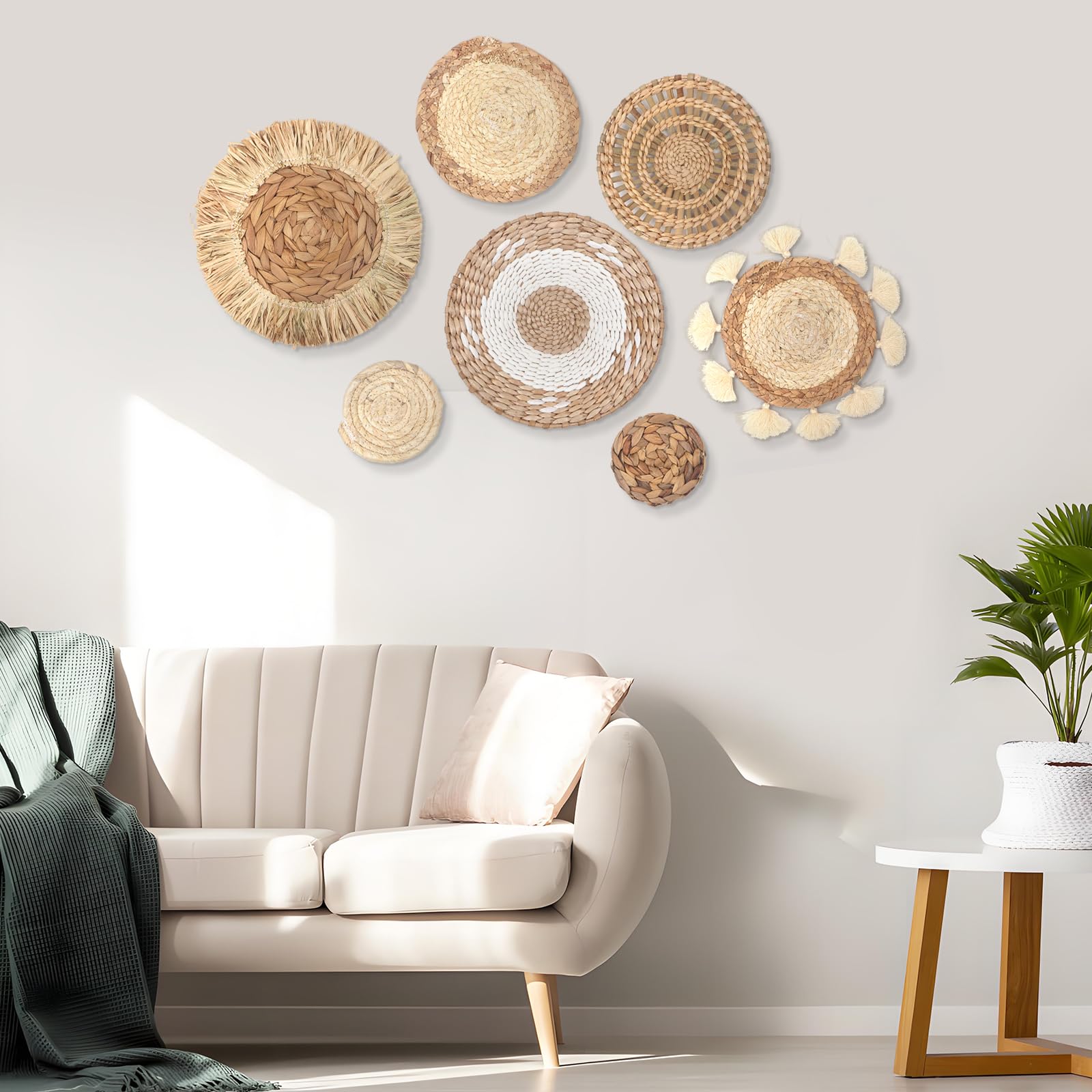 Snapklik.com : Set Of 7 Boho Wall Baskets, Hanging Woven Natural ...