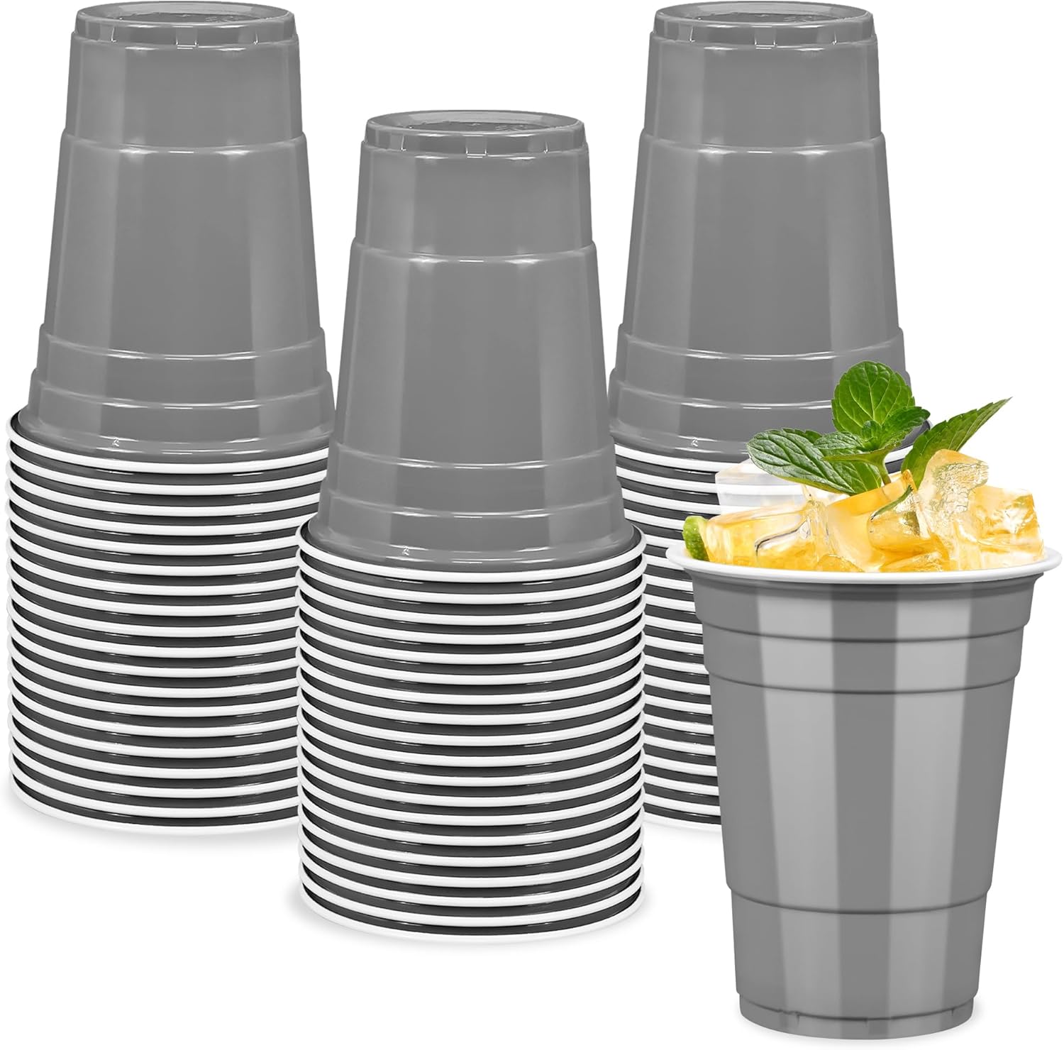 Amazon.com: LANLISA 50 Gray Plastic Cups, 16 oz Disposable Cups, Drinking Cups For Party ...