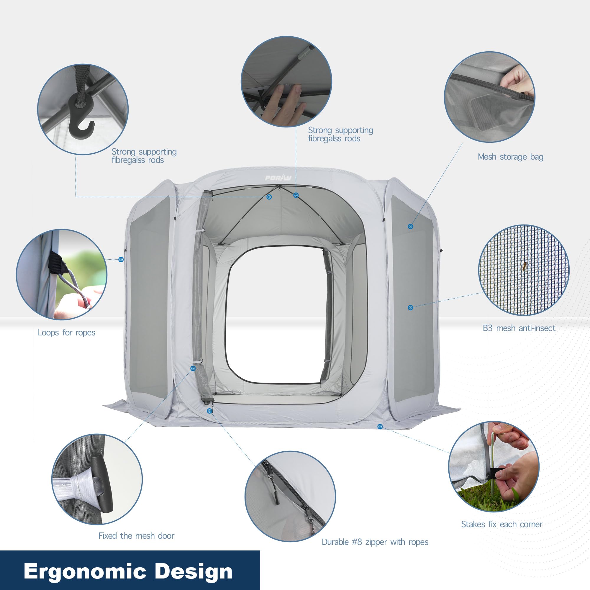 Popup Canopy Tent Poray 6x6FT Pop-Up Screen Tent (210D Oxford, B3 Mesh ...