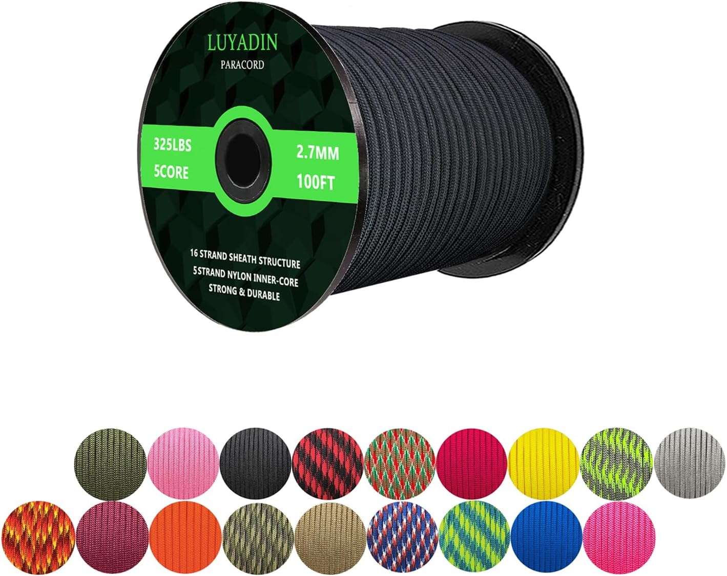 Amazon.com: LUYADIN Paracord 325lb Diameter 2.7mm - 5 Strand Parachute ...