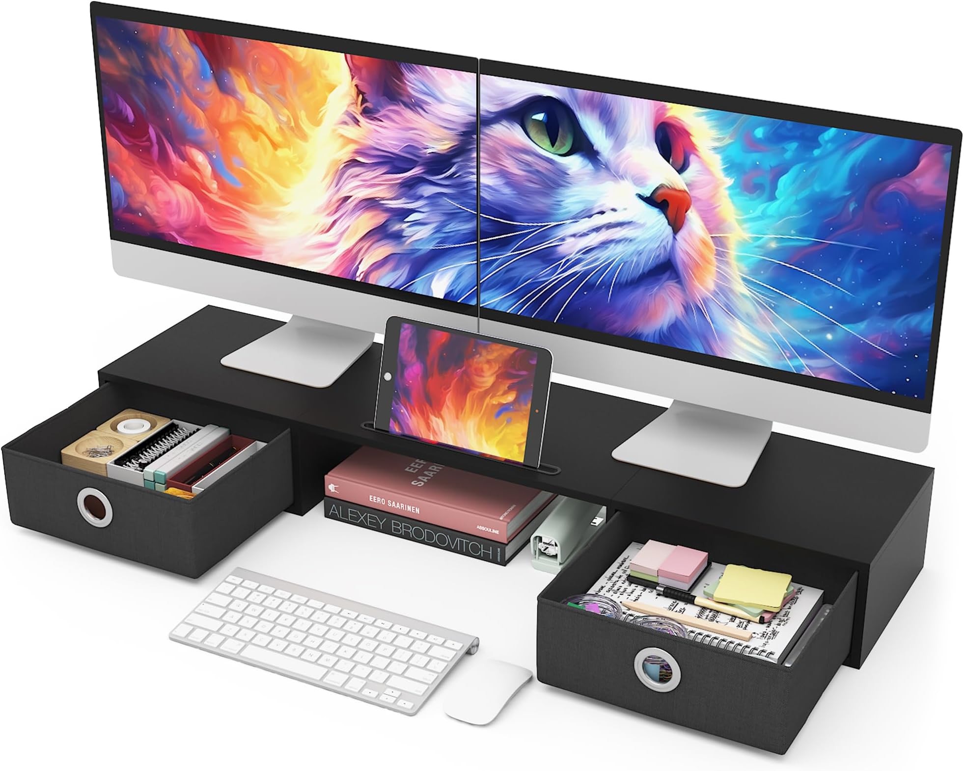 Amazon.com: KIRIGEN Wood Monitor Stand with 2 Drawers - Computer Arm ...