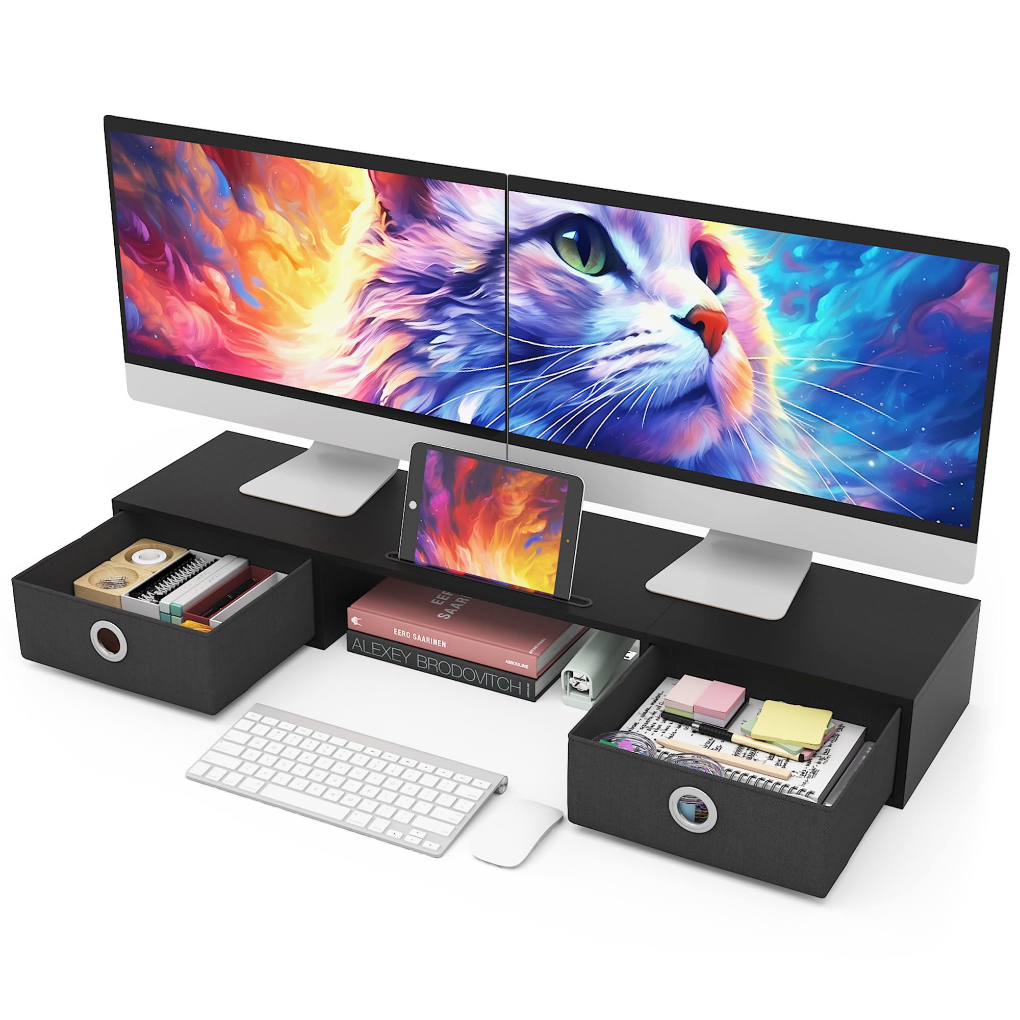 Amazon.com: WESTREE Dual Monitor Stand Riser with Two Drawers, Extra ...