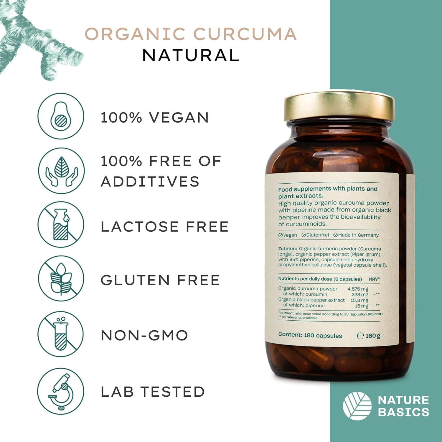 Nature Basics® Organic Curcuma Capsules with Black Pepper | Certified ...