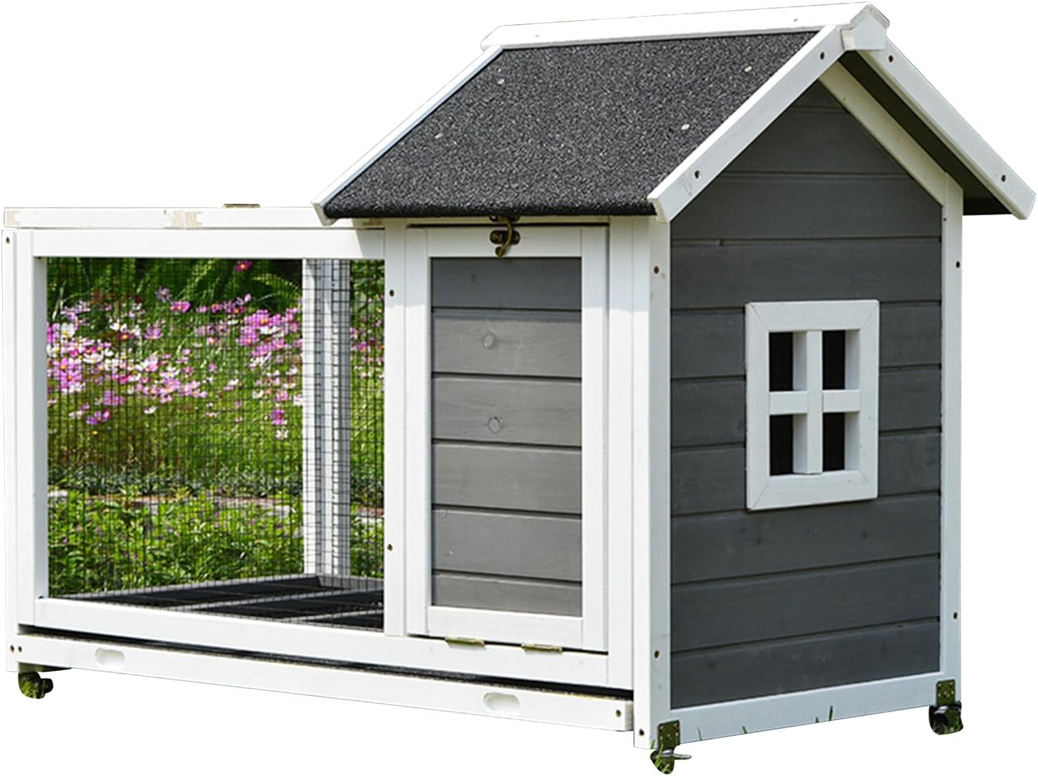 Bunny Cage Indoor and Outdoor Rabbit Hutch with Run, Wooden Chicken ...