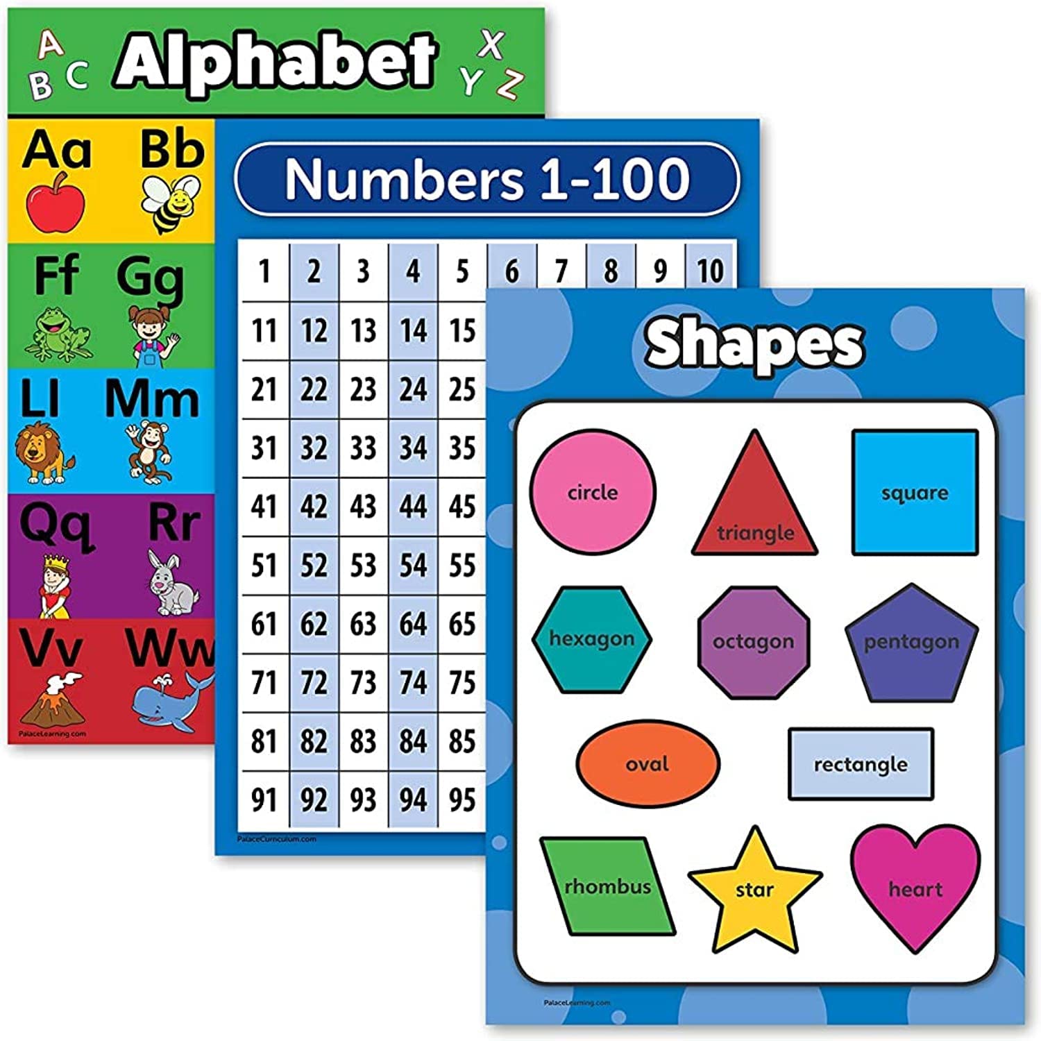 Buy Palace Learning 3 Pack - ABC Alphabet + Numbers 1-100 + Shapes Set ...