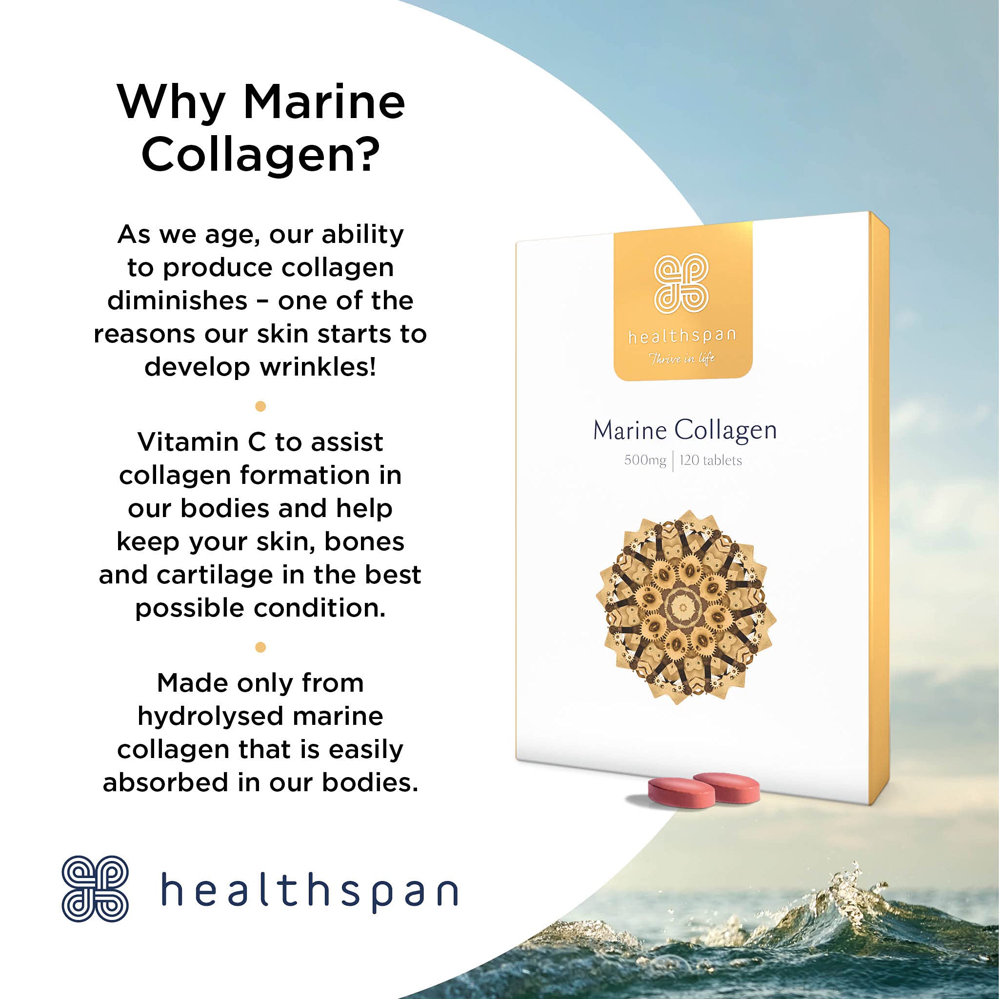 Buy Healthspan Marine Collagen (120 Tablets) | Support Your Skin, Bones ...