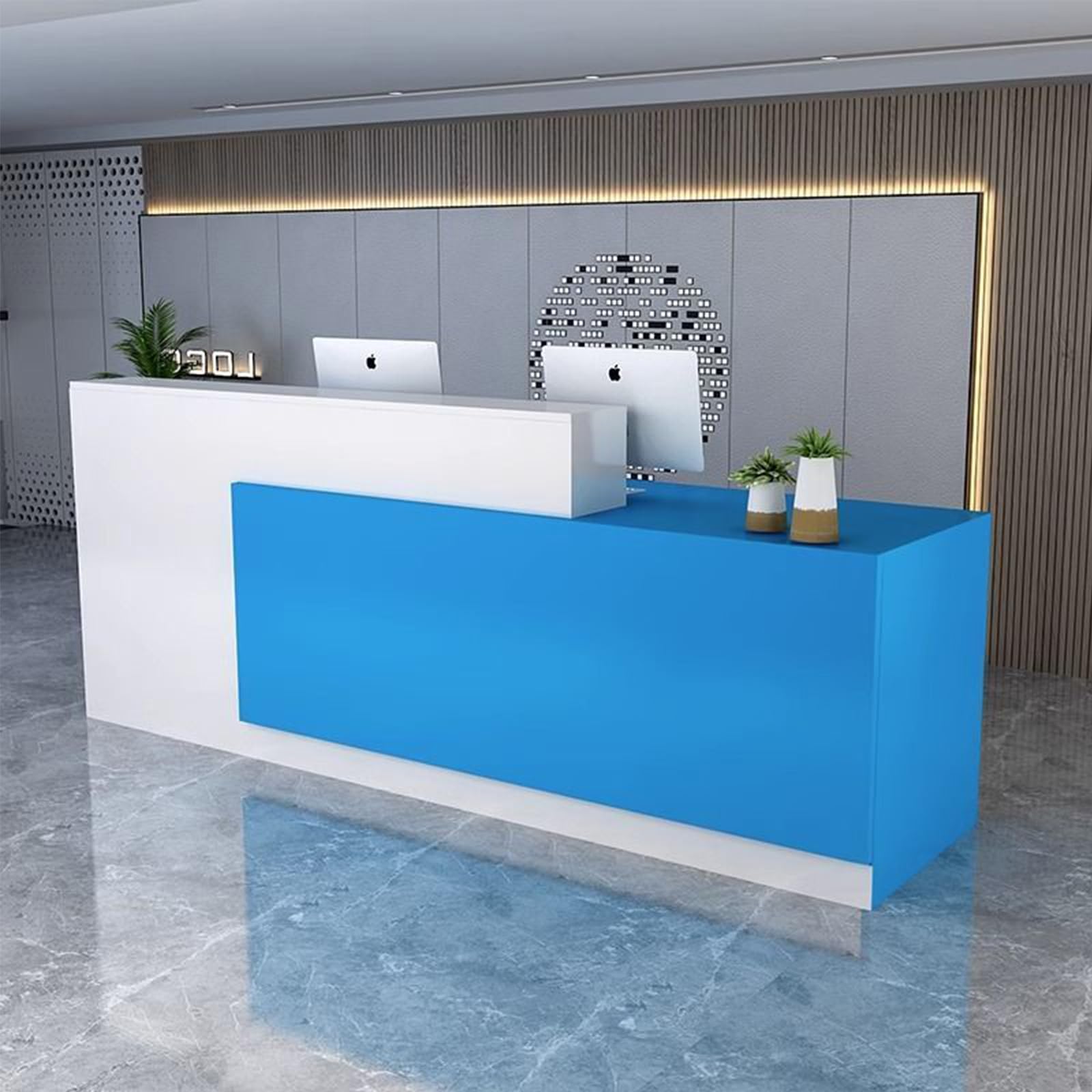 Modern Reception Counter Desk with Lockable Drawers Wooden Retail Front ...