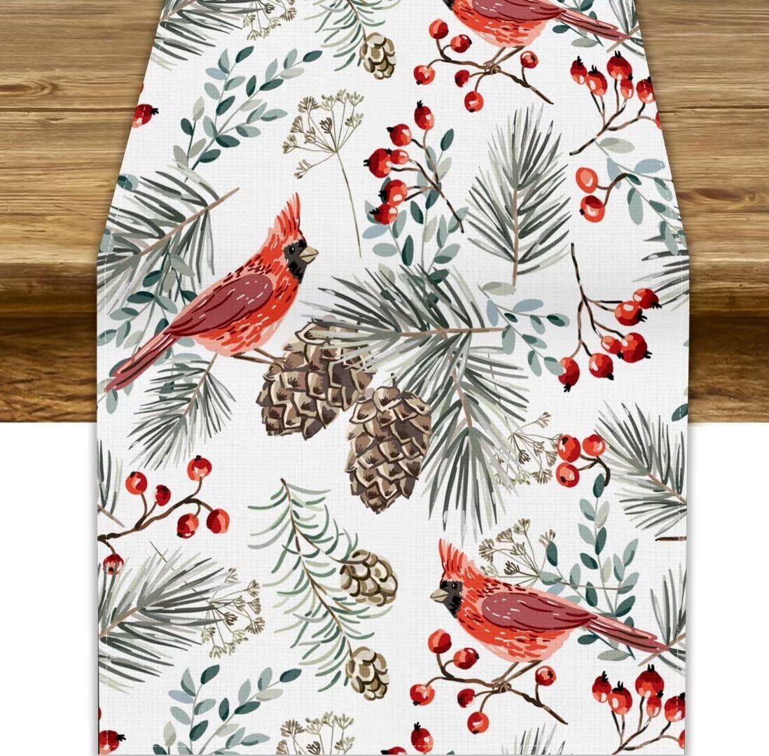 Amazon.com: Christmas Bird Table Runner, Winter Xmas Red Cardinal Red ...