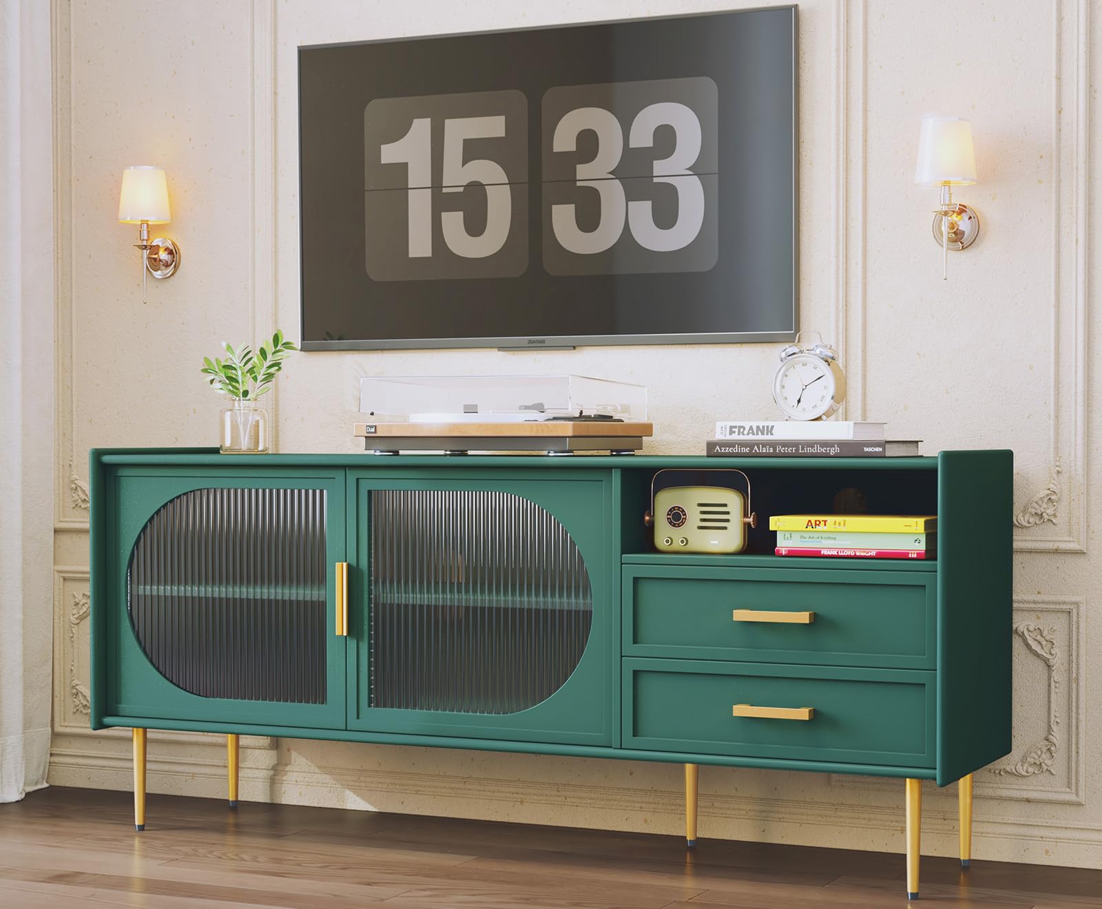 Amazon.com: ARTPOWER Modern 60” TV Stand for 55/60/65 inches TVs, Glass ...