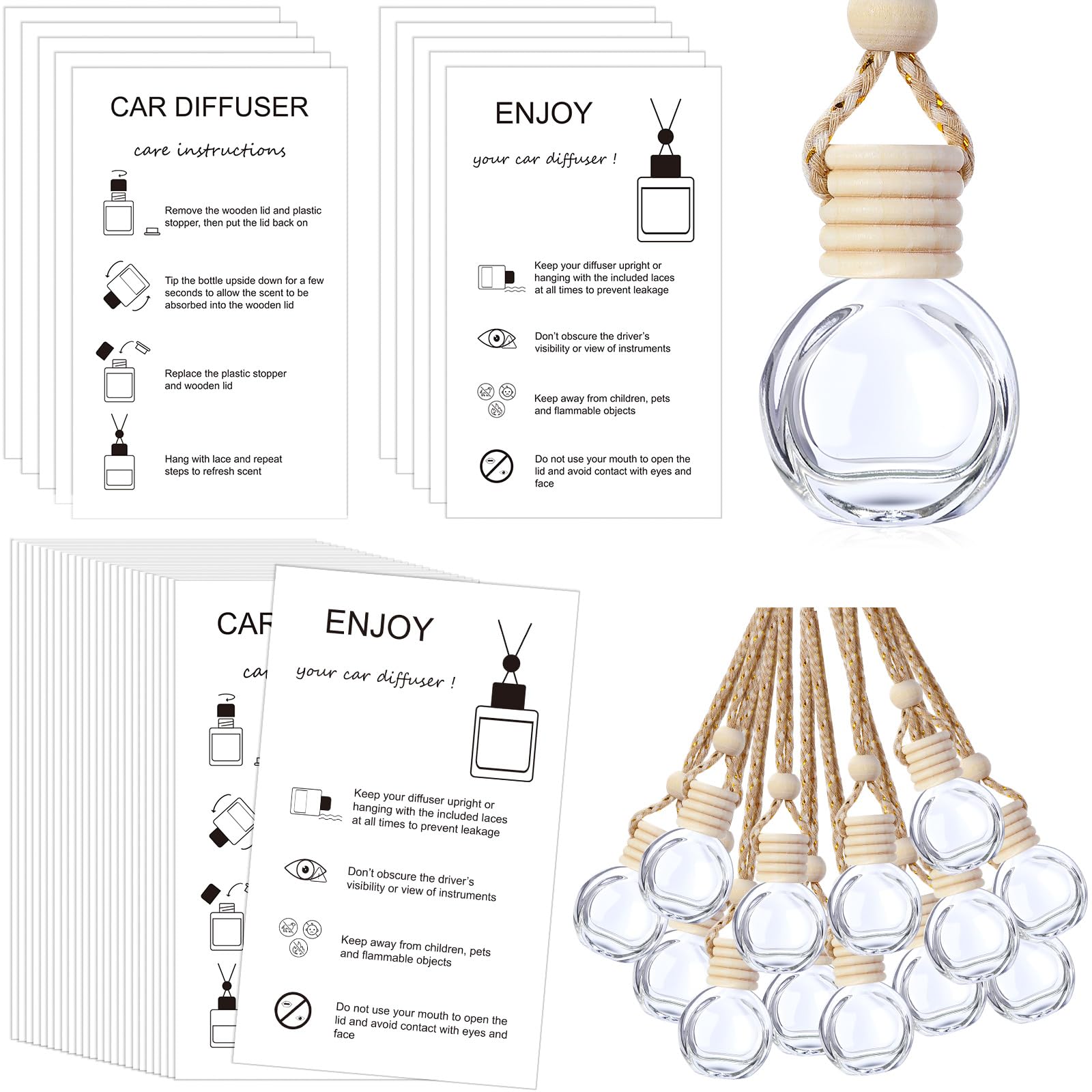 Amazon.com: Boao 50 Sets Hanging Car Air Freshener Car Diffuser Bottles ...