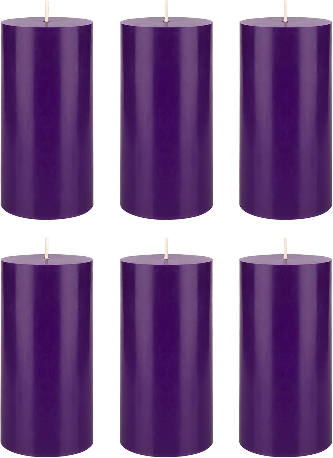 Amazon.com: Mega Candles 6 pcs Unscented Solid Purple Pillar Candles ...