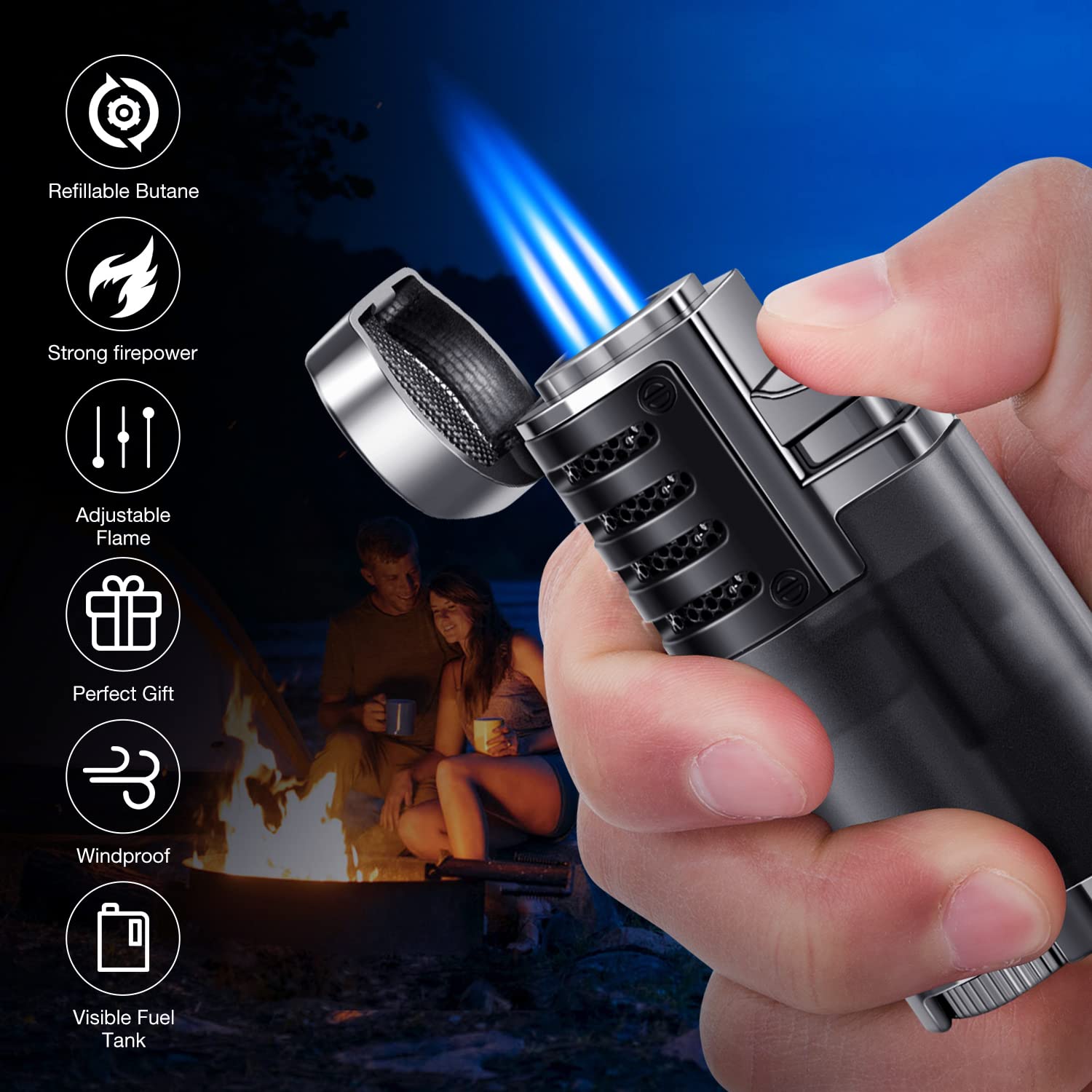 Snapklik.com : LcFun Butane Lighter 1 Pack Triple Jet Flame Torch ...