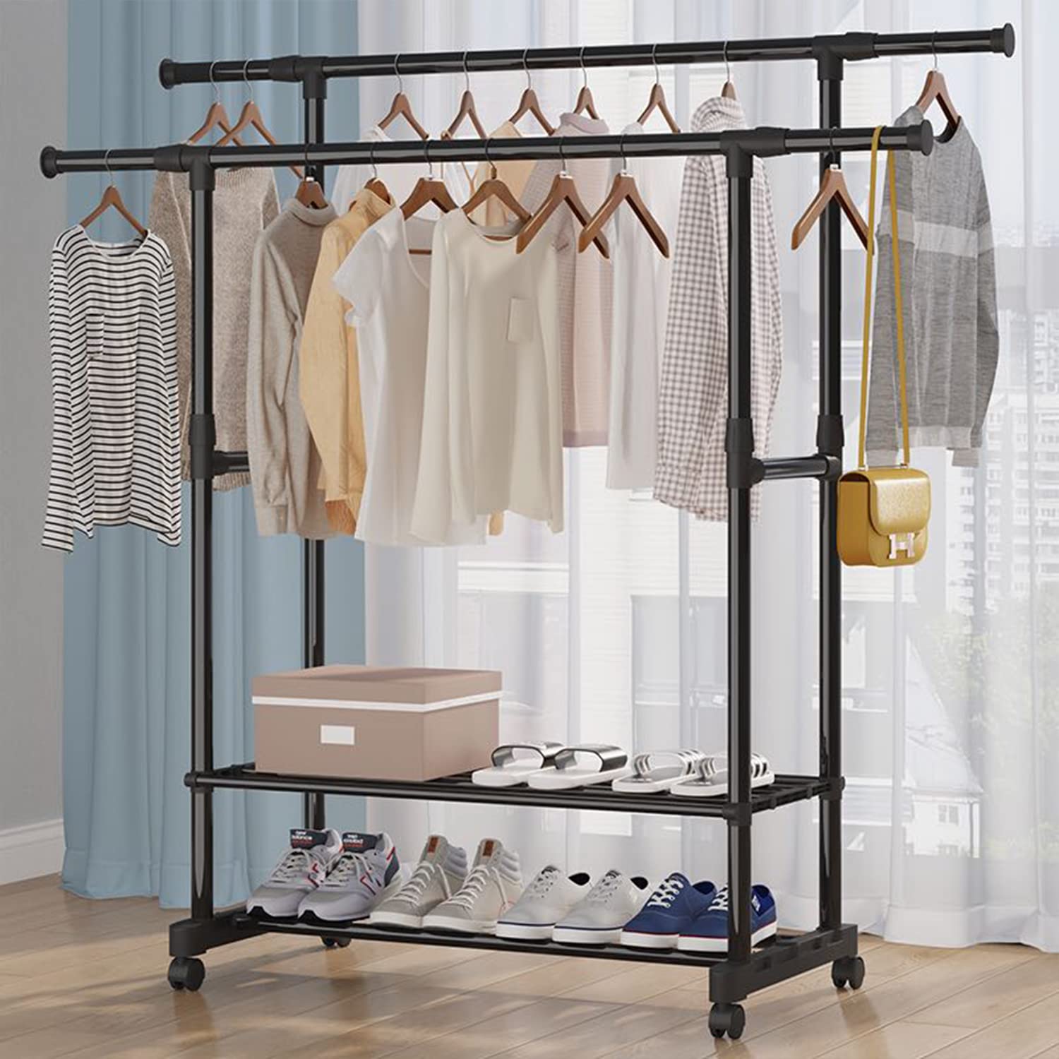 VIFUNCO Height Adjustable Garment Rack, Rolling Clothes Rack with 2 ...