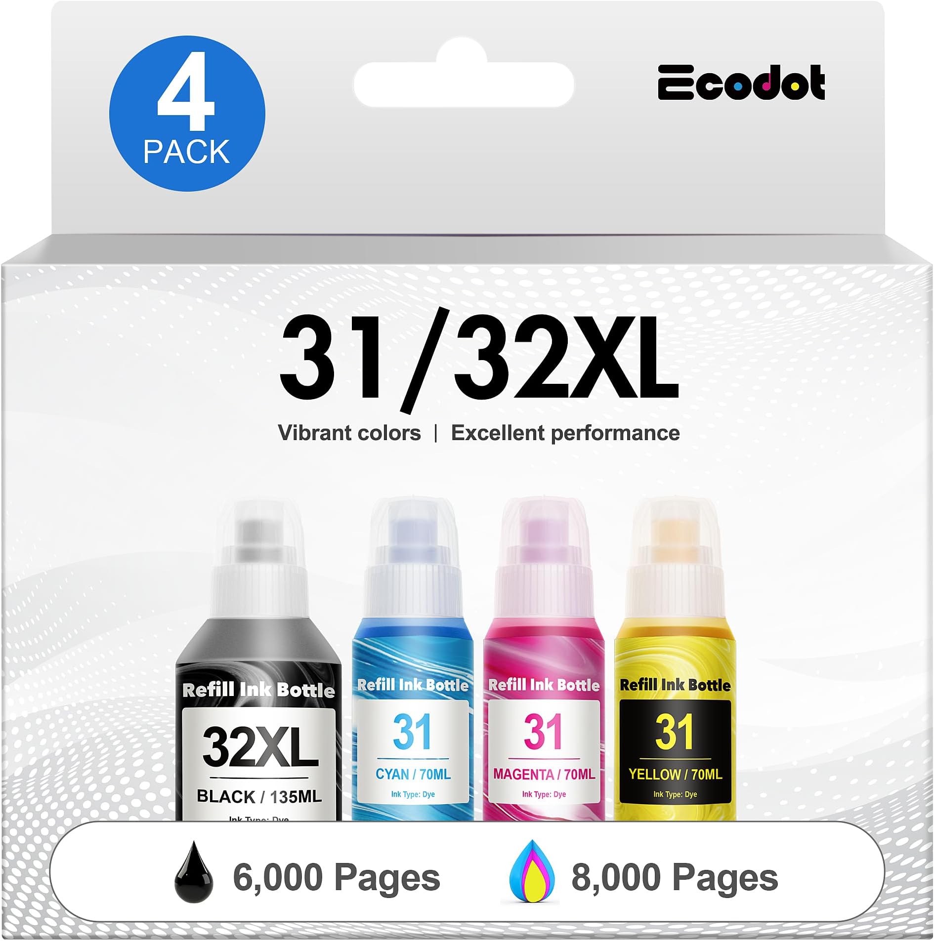 ecodot Compatible for HP 31 32XL Refill Ink Bottle Set Work for HP ...