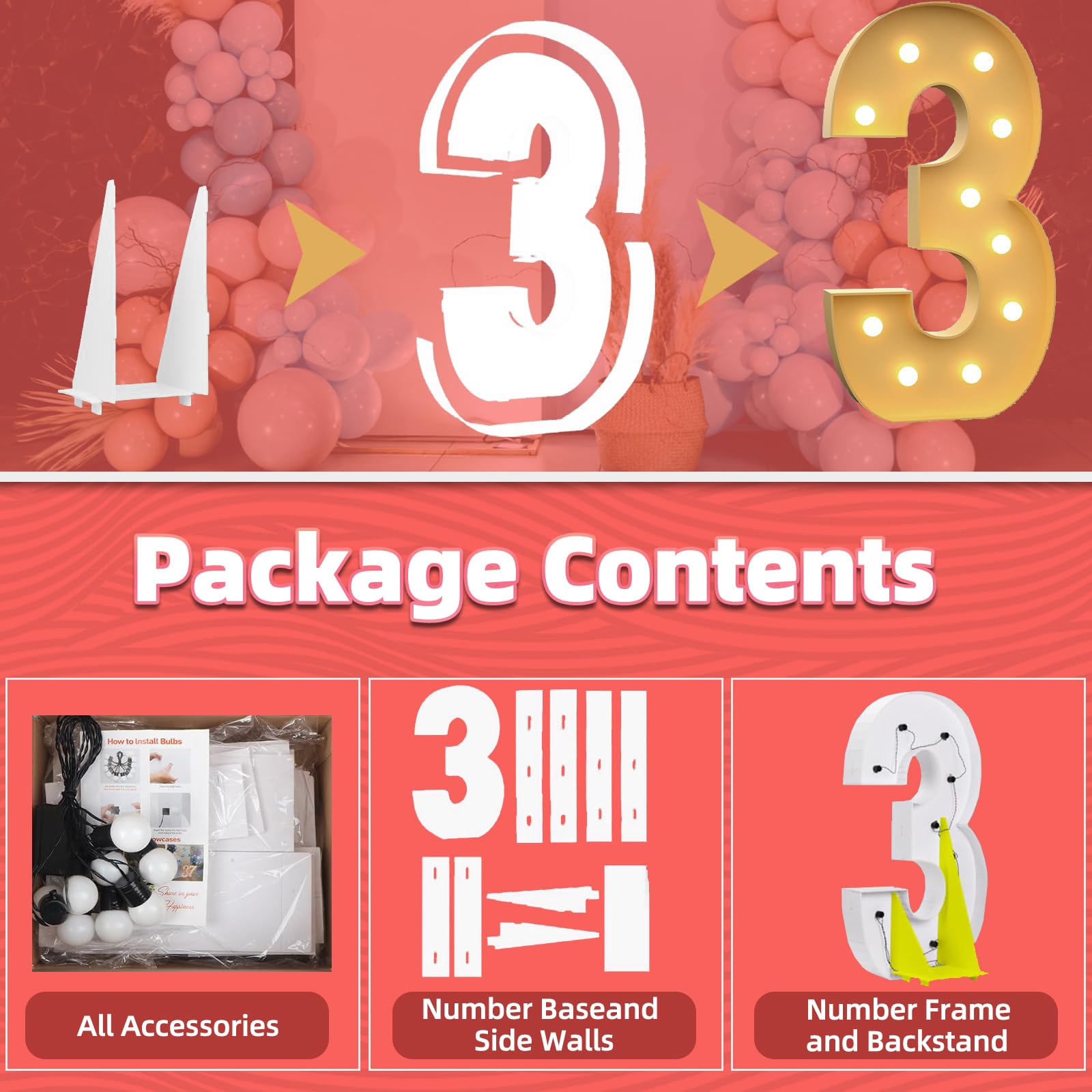 Snapklik.com : 4FT Marquee Light Up Numbers Letters, DIY Mosaic Numbers ...