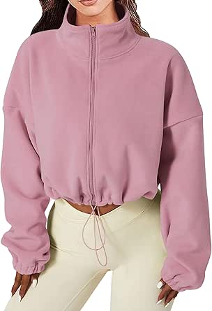 Baccarri Full Zip Fleece Jacket for Women Active Winter Warm Crop ...