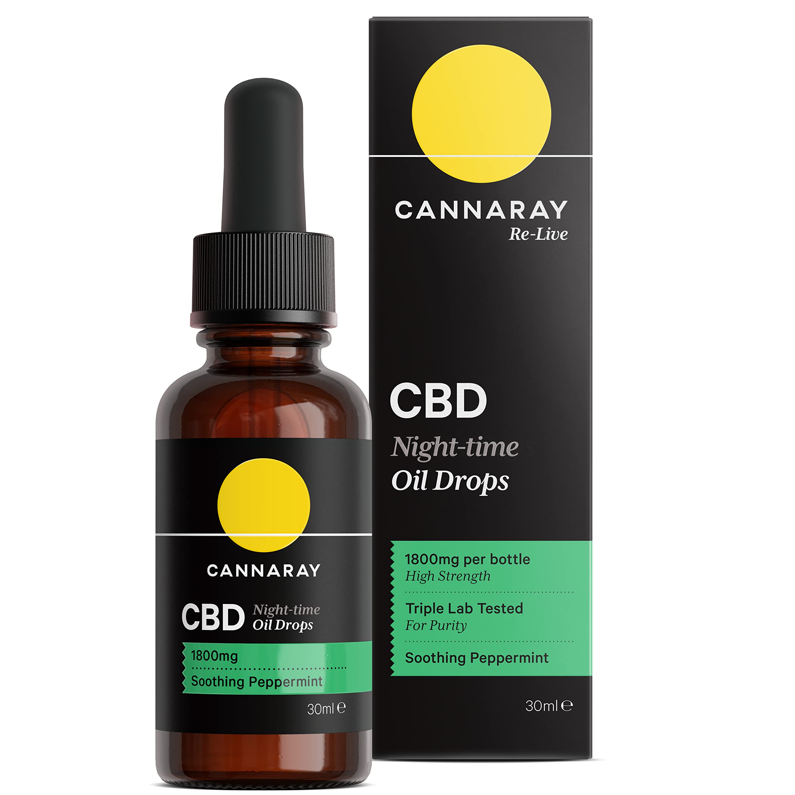 Cannaray CBD Oil Drops for Night-Time, 1800mg, Soothing Peppermint ...