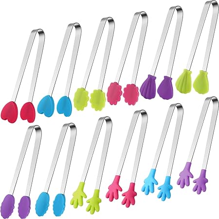 Amazon.com: 12 Pieces Mini Tongs Hand Shape Silicone Tongs 5 Inch Mini ...