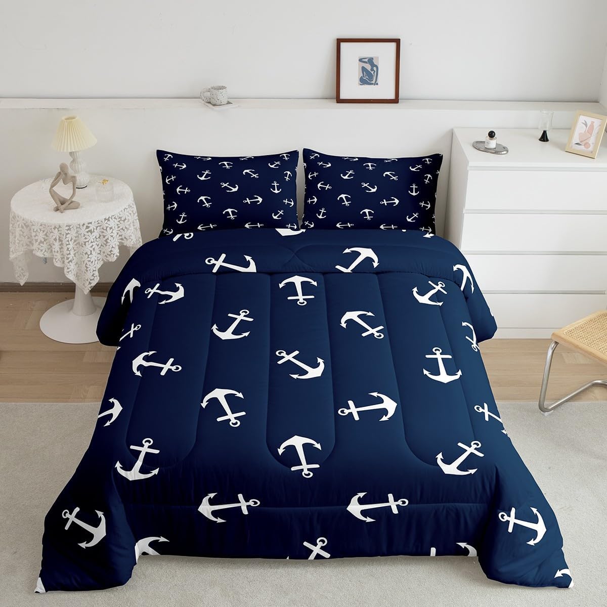 Amazon.com: Manfei Summer Anchor Comforter Set Queen Size, Nautical ...