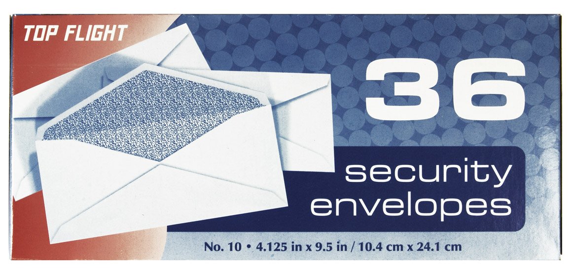 Top Flight Boxed Number 10 Security Envelopes, 4.125 x 9.5 Inches ...