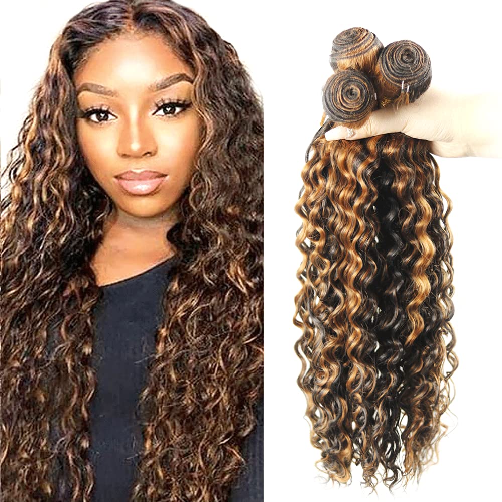 Amazon.com : 20 22 24 inch 1b/30 Human Hair Bundles Brown Human Hair ...