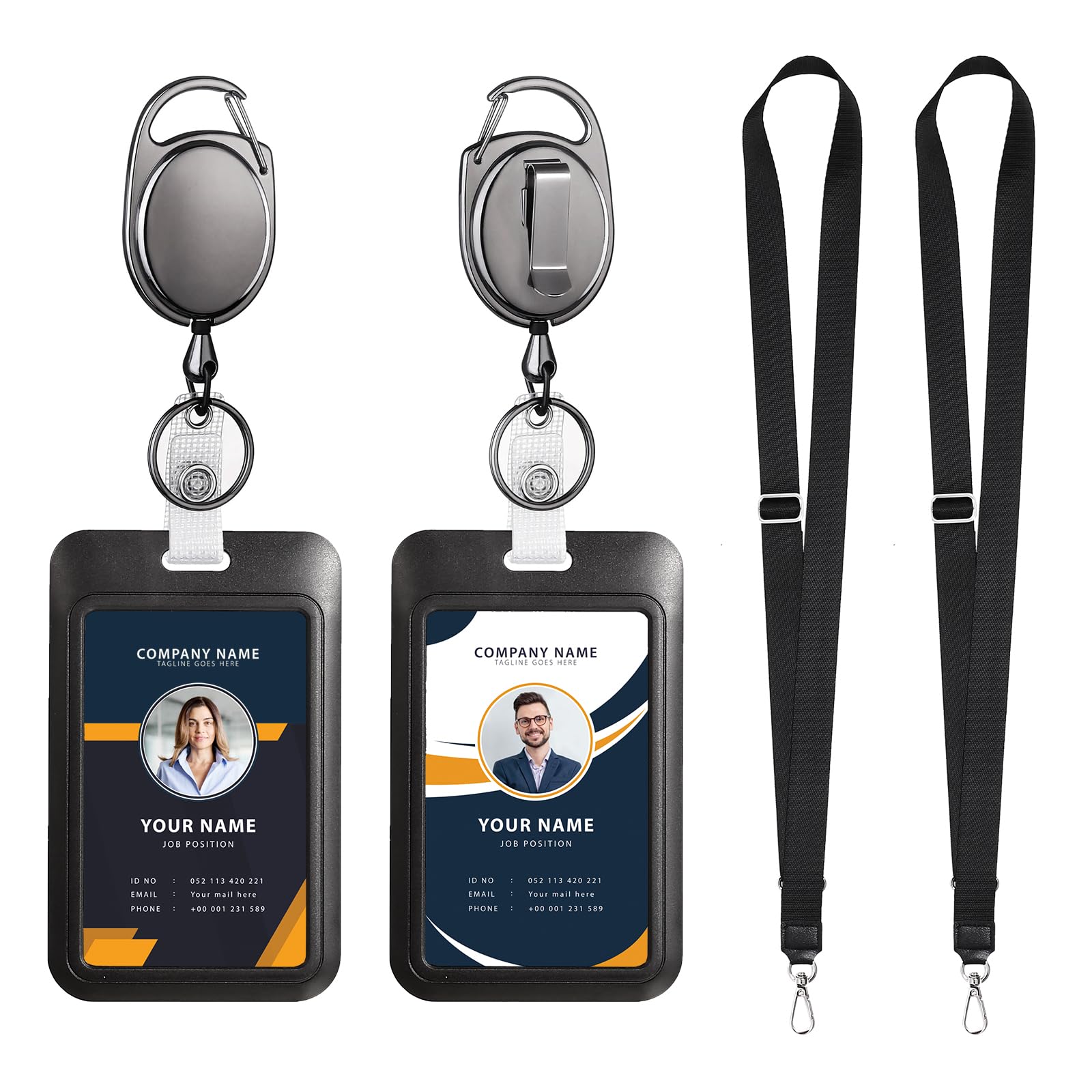 Amazon.com : 2 Adjustable Lanyard 2 Badge Holder 2 Badge Reel ...