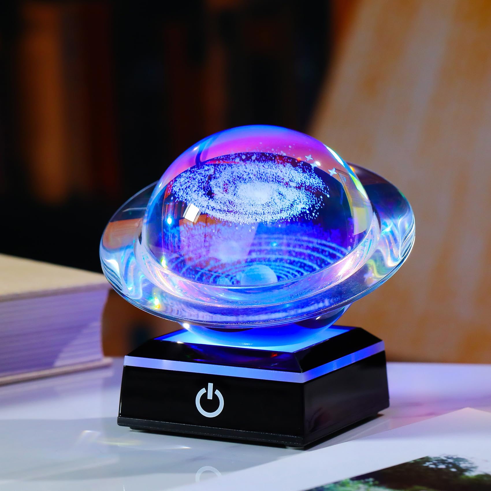 3D Solar System and Galaxy Crystal Ball with Colorful Lights Base ...