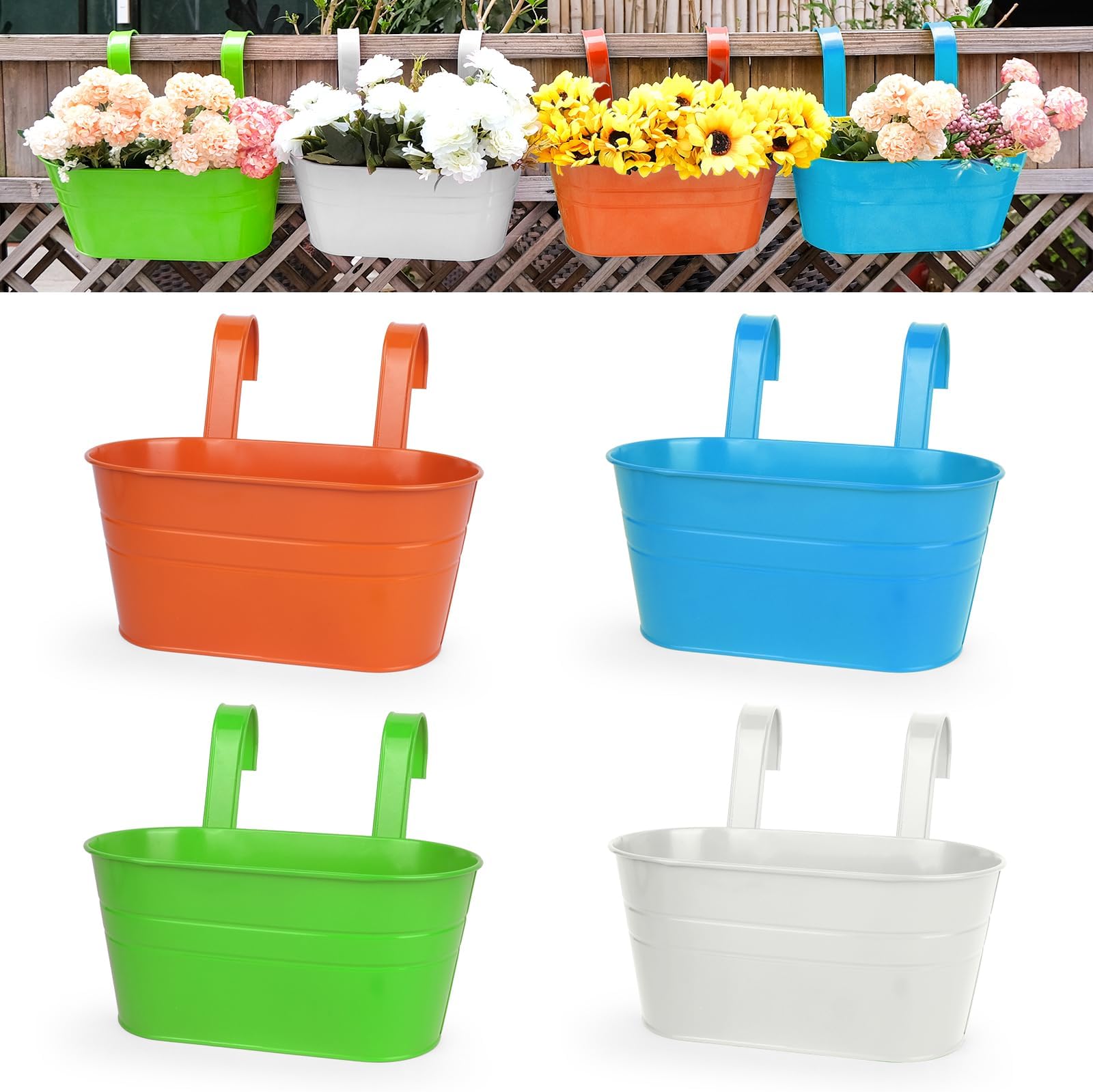 KAHEIGN 4Pcs Metal Hanging Flower Pots, 27.5cm Large Plant Pots Hanging ...