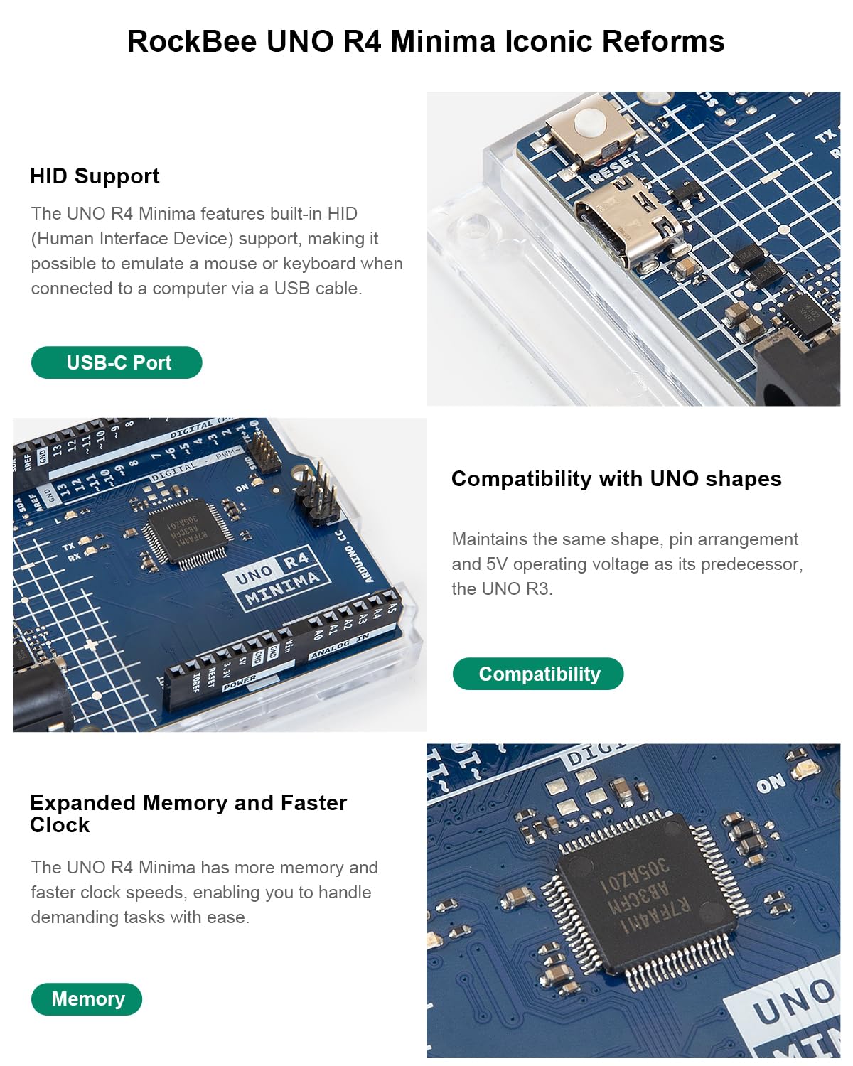 Snapklik.com : RockBee UNO R4 Minima Kit, Original Uno R4 Minima Motherboard
