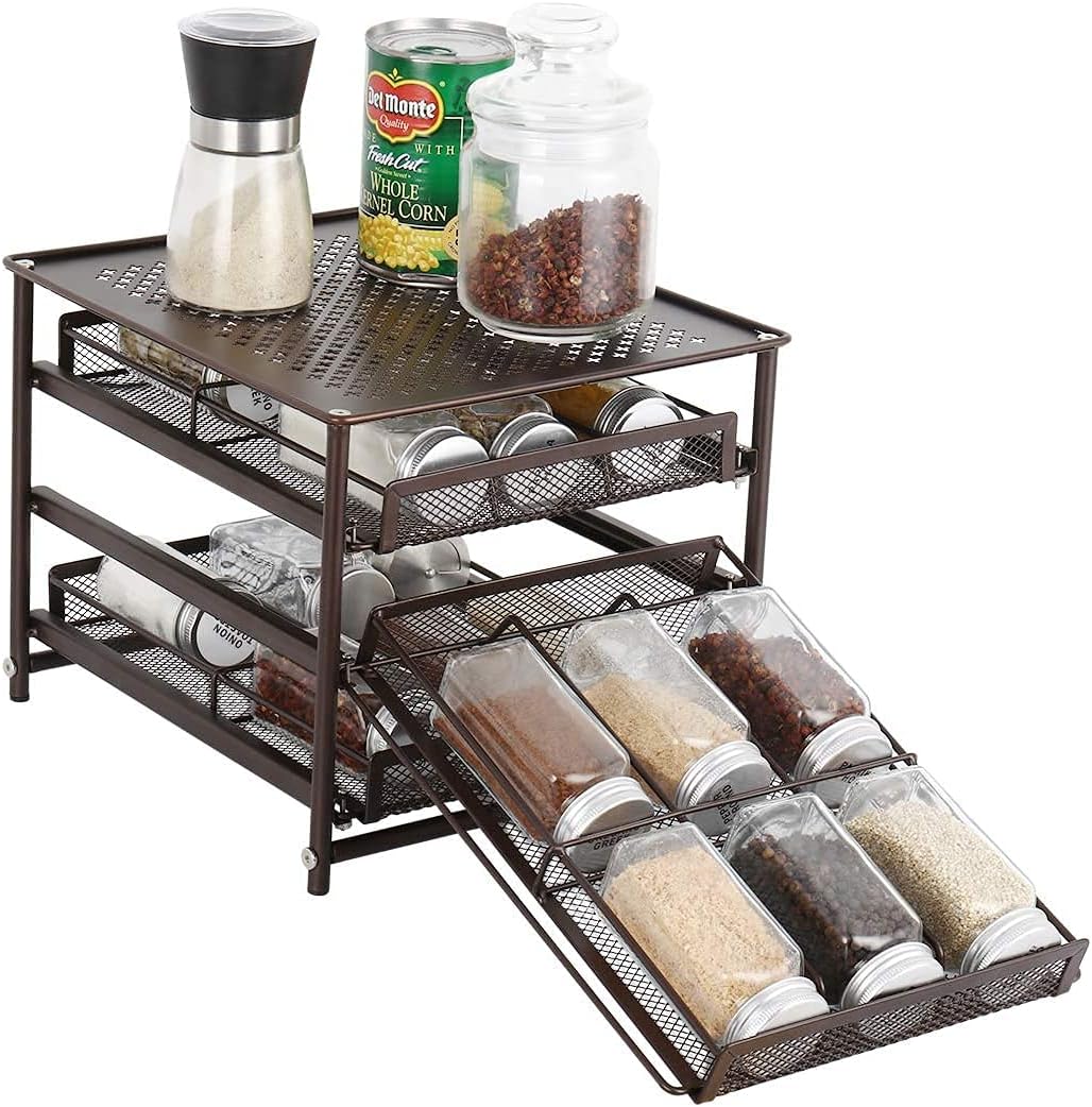 3-Tier Spice Rack Standing Spice Drawer Storage Organizer for Kitchen ...