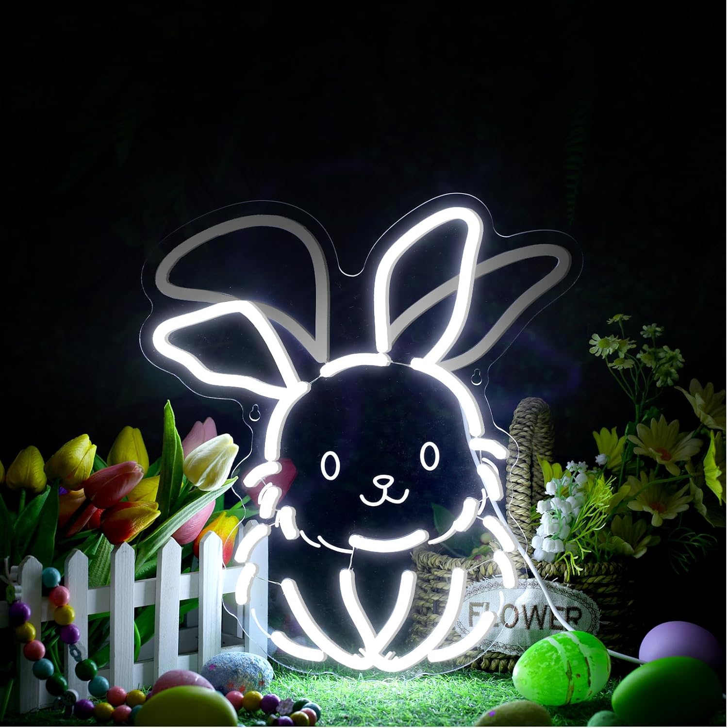 Glooglitter Easter Bunny Neon Sign, LED Lighted Rabbit Window ...