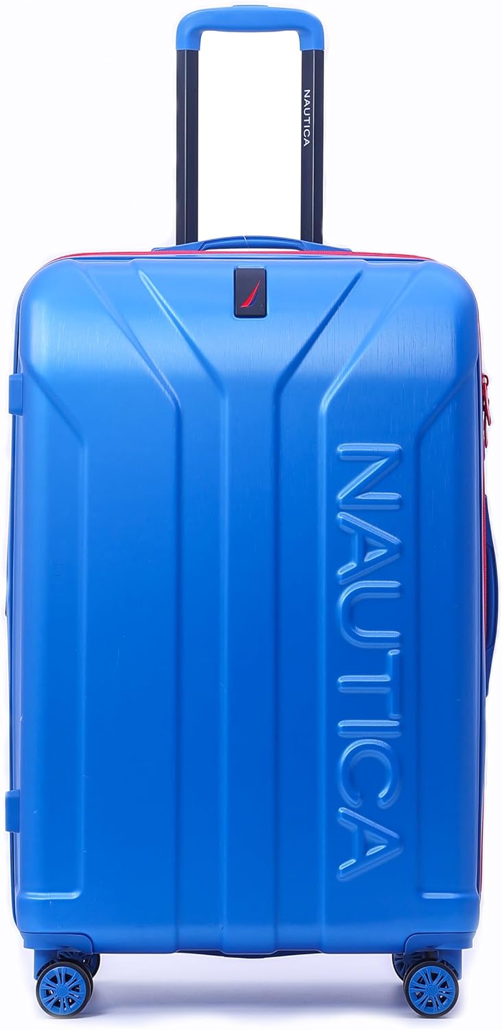 Nautica Hard Luggage Trolley Blue 24 inch, Light Weight Travel Bag, 4 ...