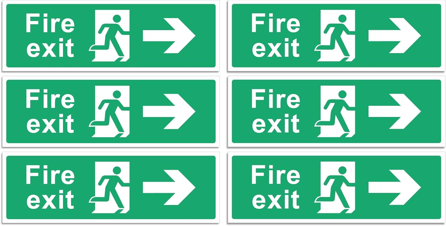 RubiGo 1/2/4/6 Pack Fire Exit Sign (Right Arrow) Self Adhesive 30 X ...
