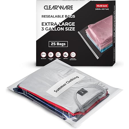Amazon.com: Clearware 25 Resealable Plastic Bags - 3 Gallon Bags 16" x ...