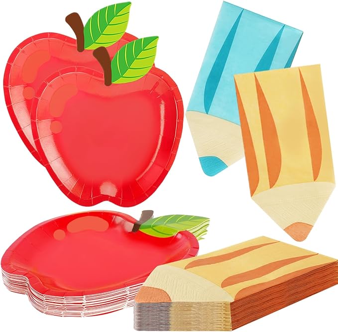 Amazon.com: OuMuaMua 100Pcs Back to School Red Apple Paper Plates and ...