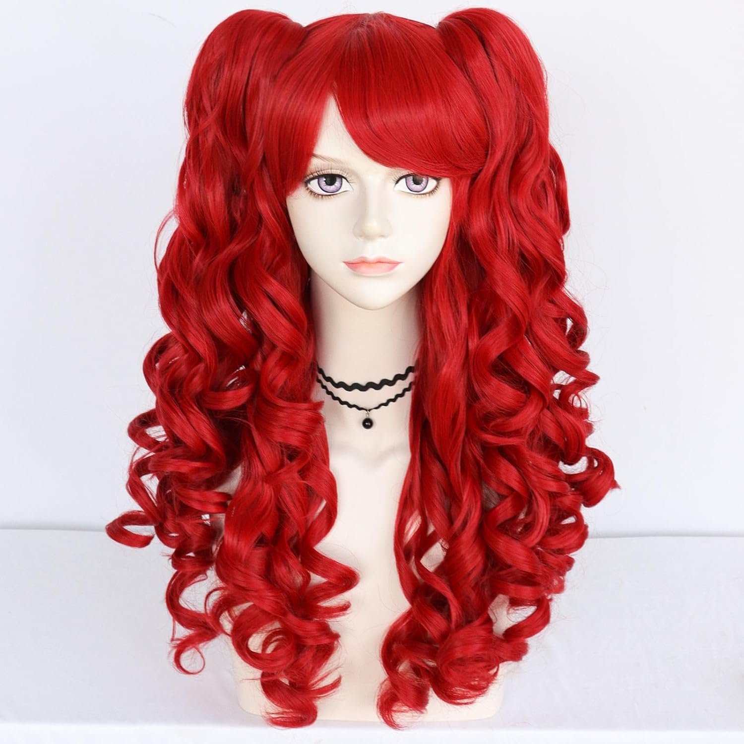 Amazon.com: ANOGOL Hair Cap + Long Red Curly Wig with 2 Ponytails Red ...