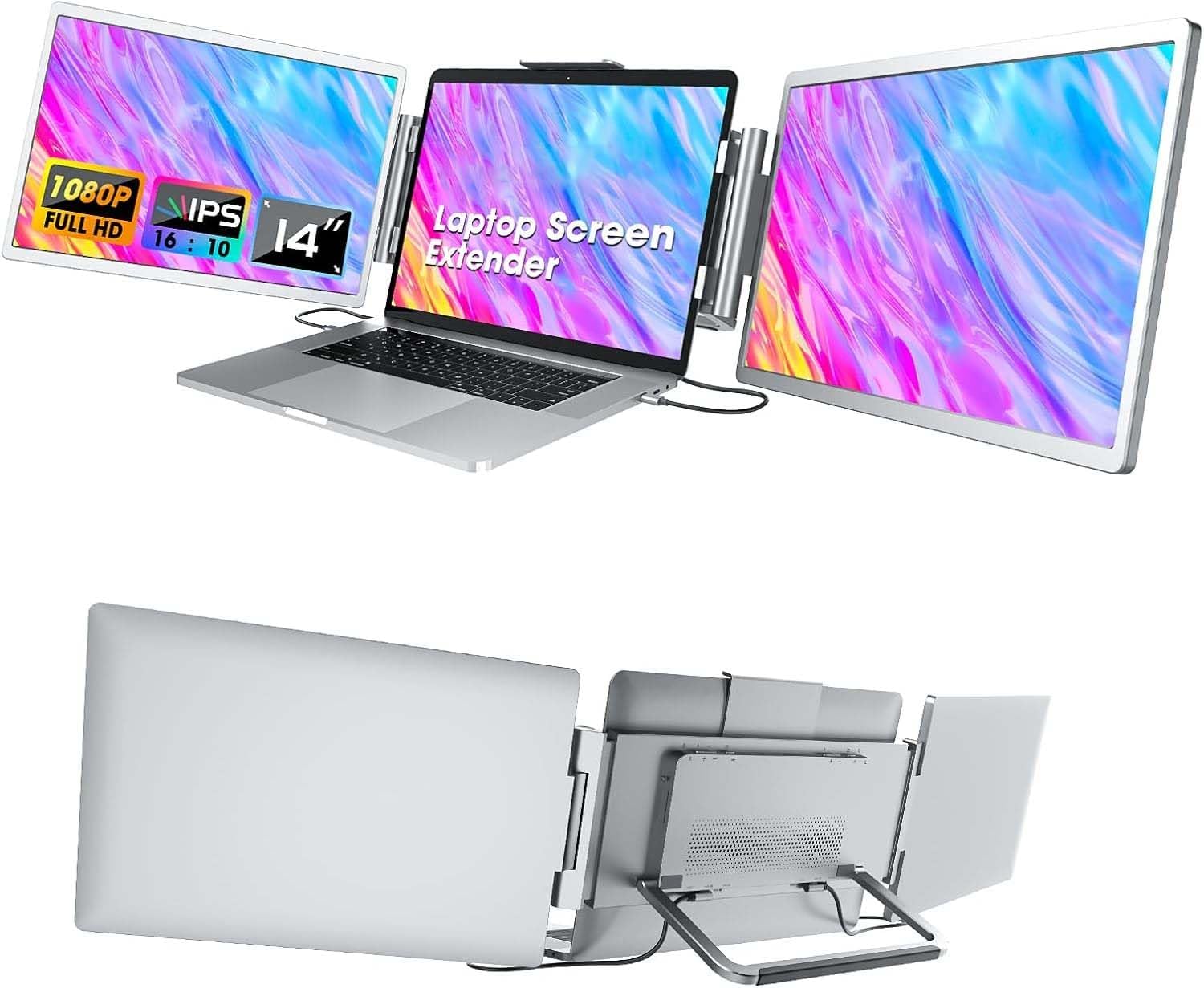 FHH Screen Extender Monitor Portable: 14" Triple Screen Laptop Monitor ...