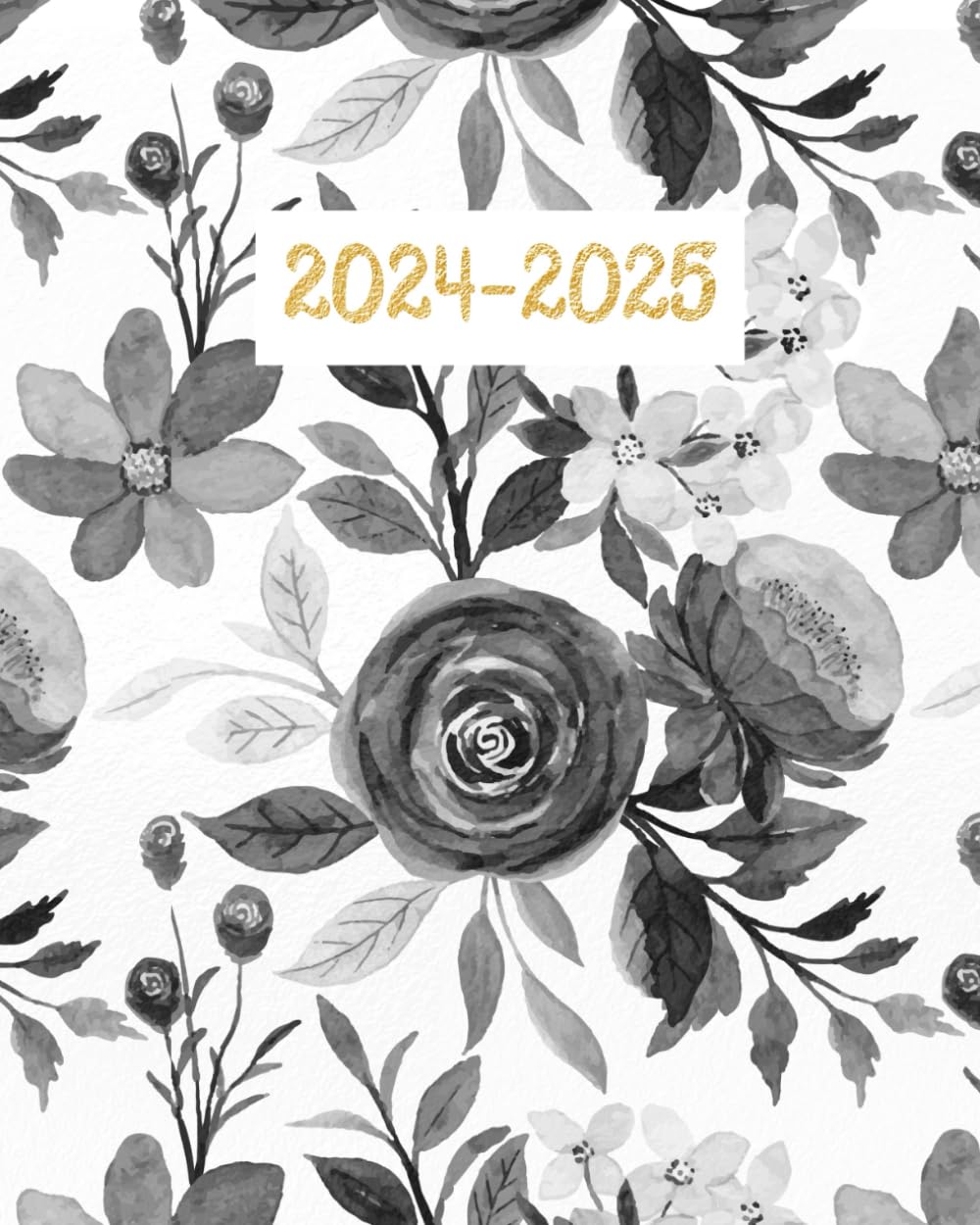 Monthly Planner 2024-2025: Black and White Watercolor ~ Vintage Floral ...